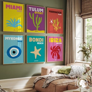 Set of 6 Travel Famous Places Prints, Preppy Travel Poster, Colorful ...