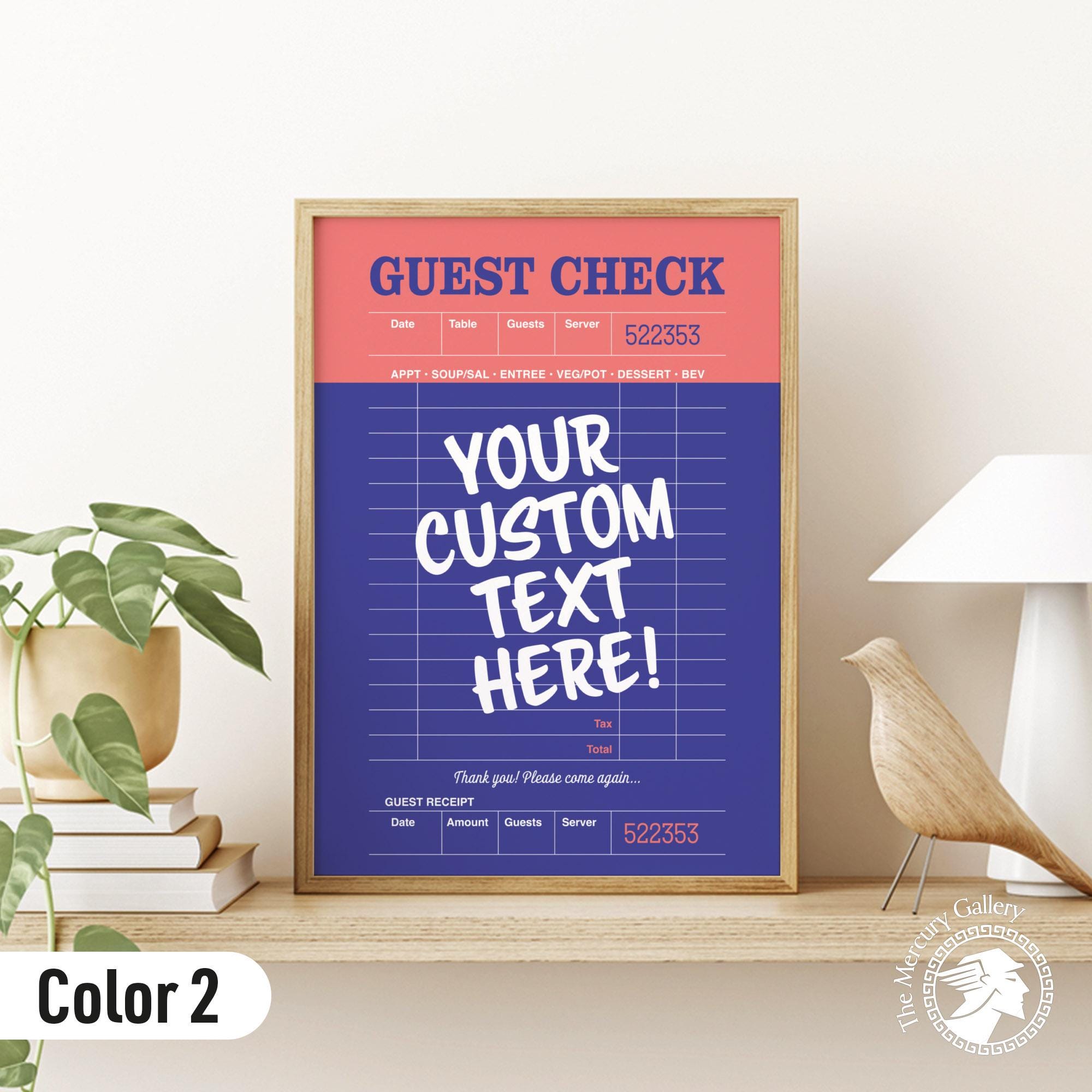 Editable Guest Check Poster Template – Retro Diner Style Custom Quote ...