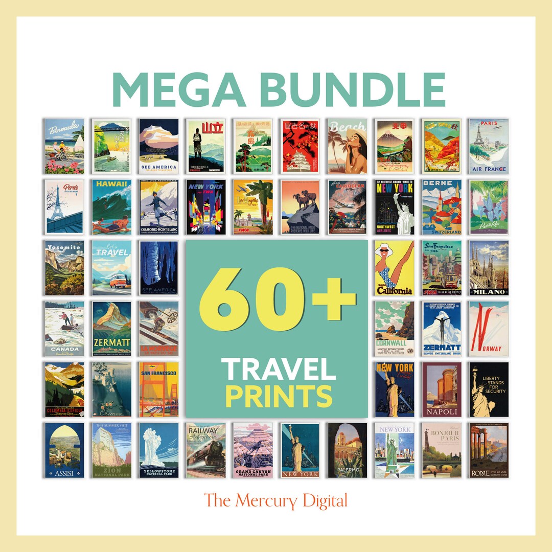 60+ Vintage Travel Poster Prints, City Illustrations (digital Download ...