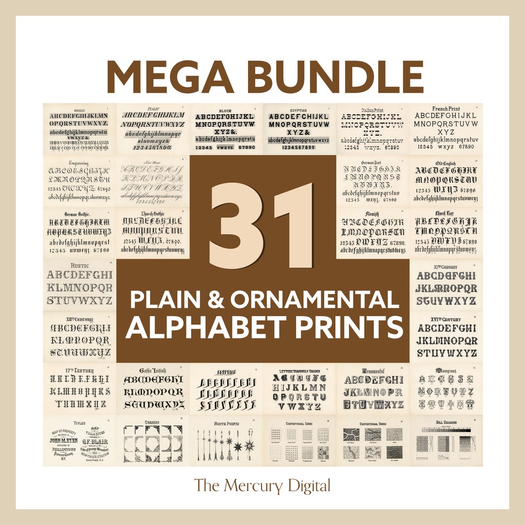 Alphabet Poster Set, Typography Bundle Set, Vintage Alphabet Art ...