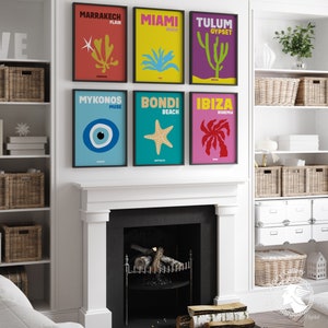 Set of 6 Travel Famous Places Prints, Preppy Travel Poster, Colorful ...