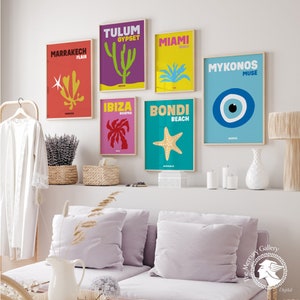 Set of 6 Travel Famous Places Prints, Preppy Travel Poster, Colorful ...