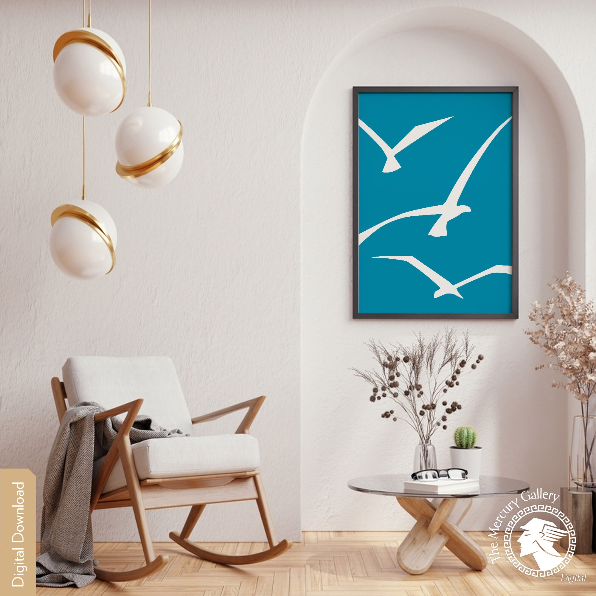 Seabird Art Print Seagulls Print Bird Drawing Blue White - Etsy