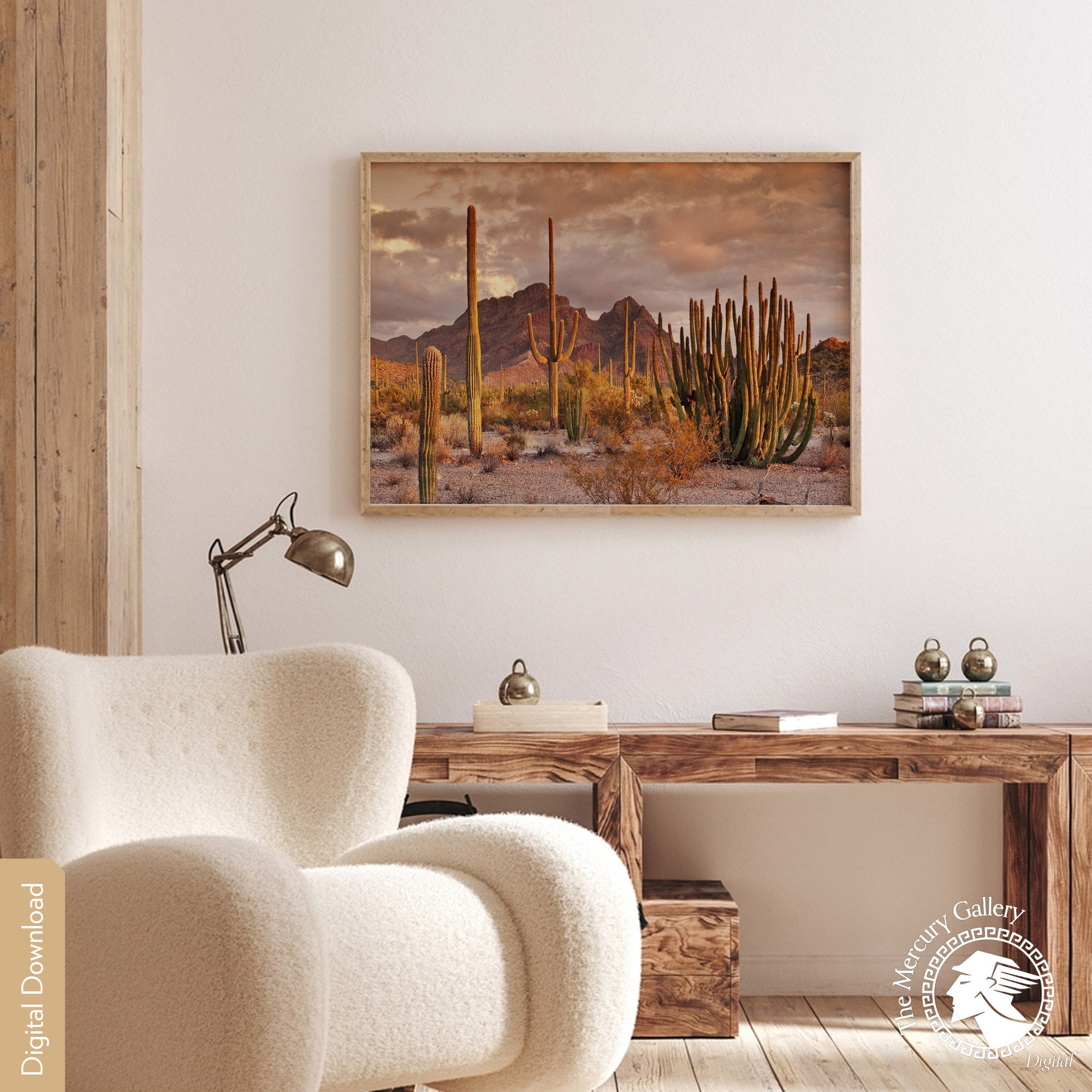 Vintage Desert Landscape Art Print, Southwestern Cactus Decor (digital ...