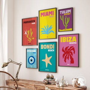 Set of 6 Travel Famous Places Prints, Preppy Travel Poster, Colorful ...