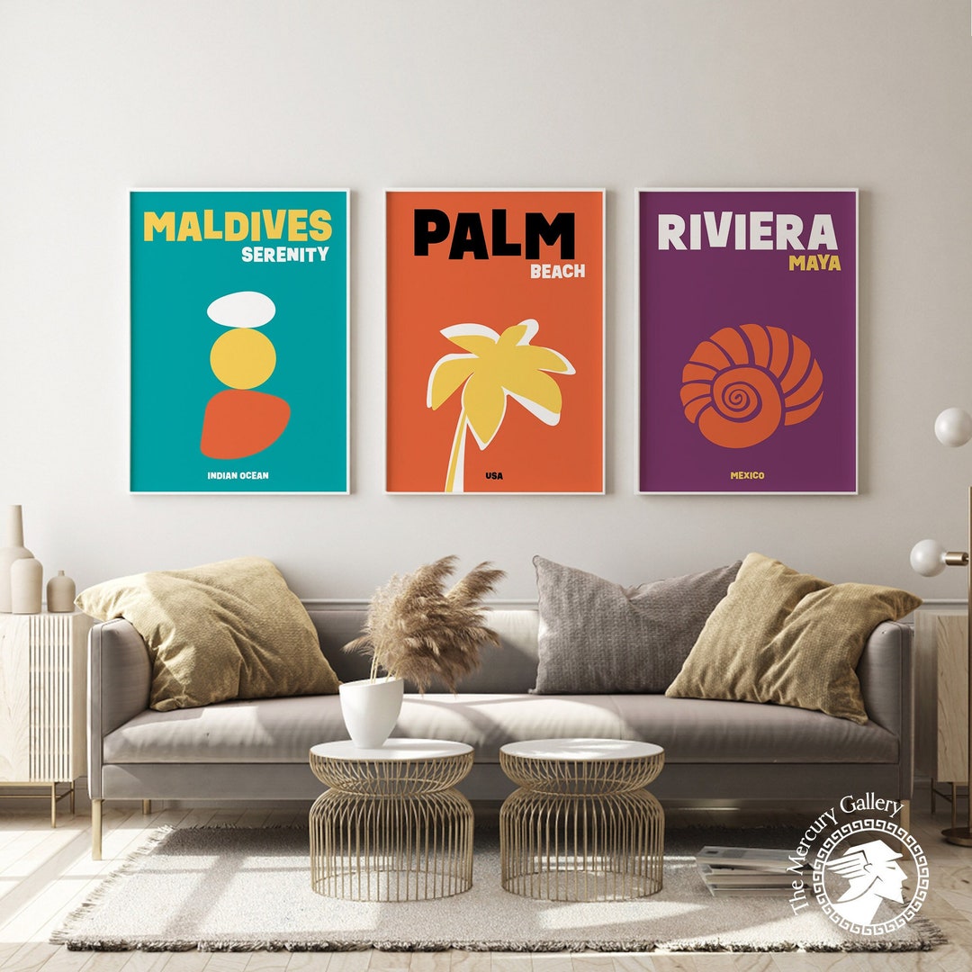 Set of 3 Travel Famous Places Prints, Preppy Travel Poster, Colorful ...