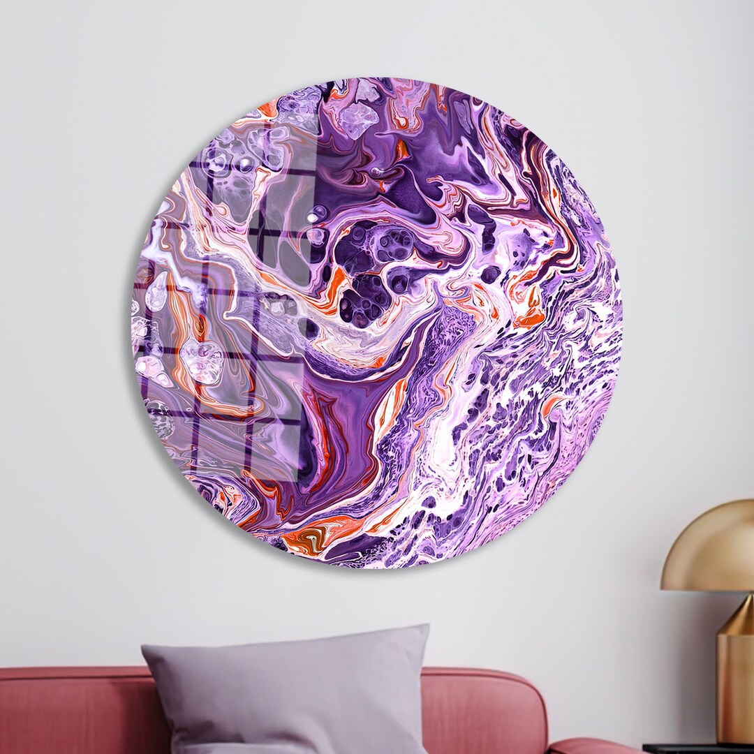 Purple Marble Glass Wall Art: Modern Tempered Glass Decor - Etsy