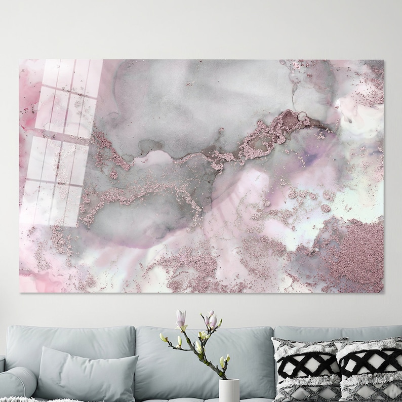 Pink Marble Glass Wall Art: Abstract Tempered Glass Decor - Etsy