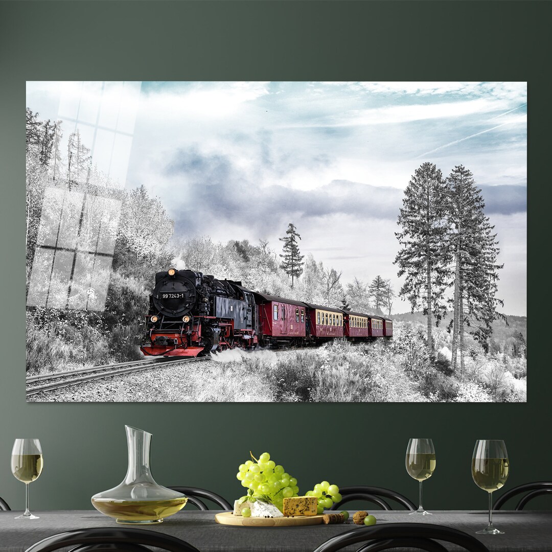 Personalized Glass Art, Wall Decor, Railroad Glass Wall, Train Wall ...