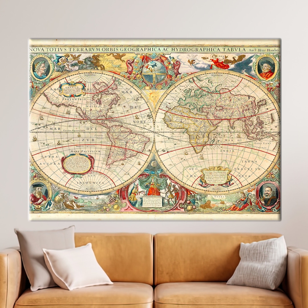 Antique World Map Wall Art, School Poster, Map Poster, Old World Map ...