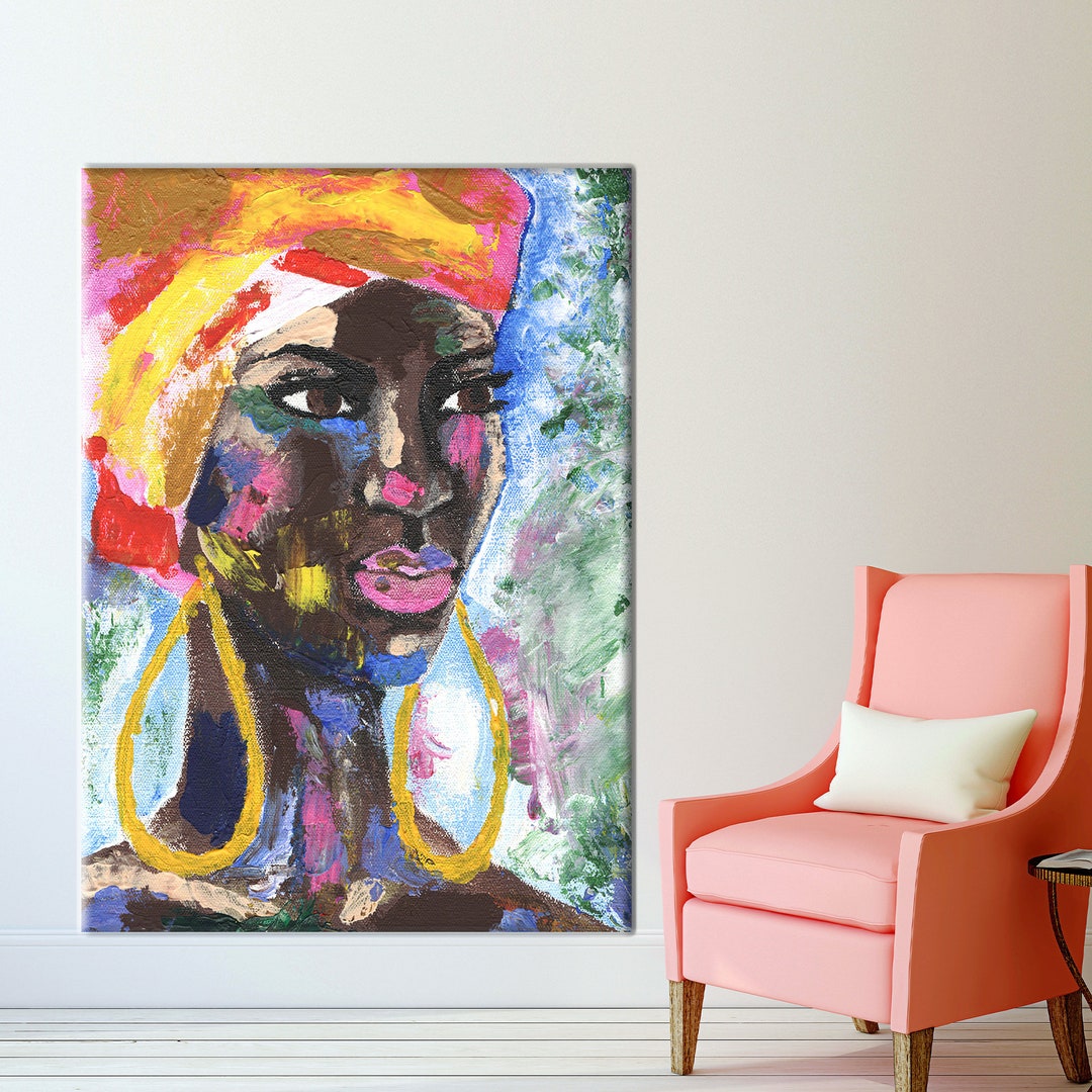 African Woman Portrait Canvas: Abstract Oil Painting Print - Etsy