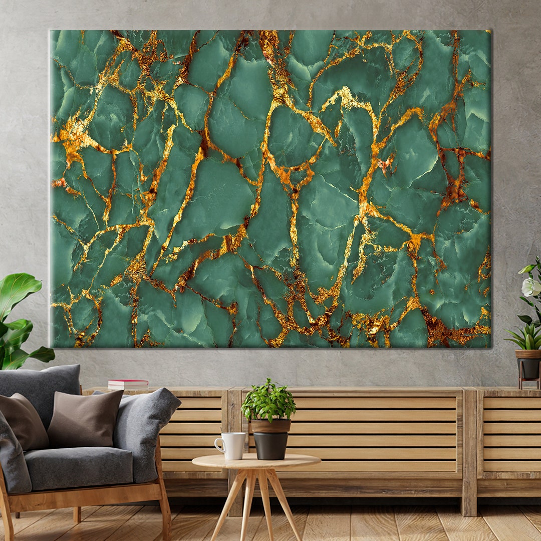 Green and Gold Marble Wall Art, Marble Canvas, Contemporary Printed ...