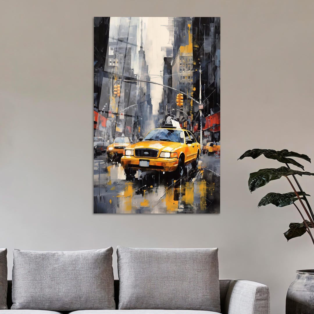 Yellow Taxi Wall Decoration, Landscape Wall Decor, City Landscape Wall ...