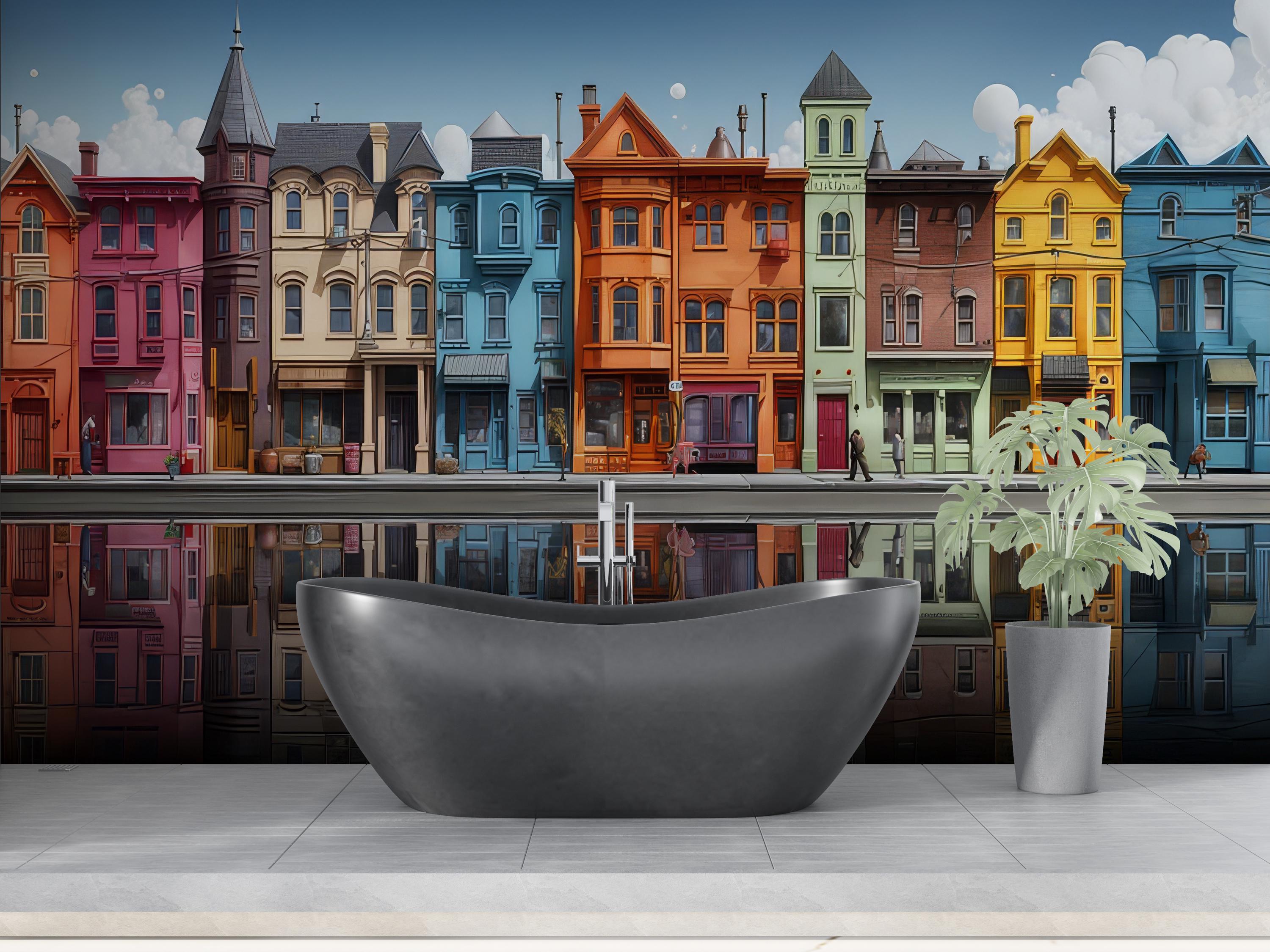 Colorful Cityscape Wallpaper Mural: Textured or Peel & Stick - Etsy