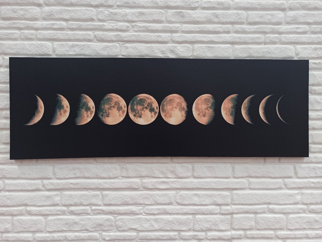 Moon Phases Wall Art, Lunar Eclipse Canvas, Galaxy Landscape Artwork ...