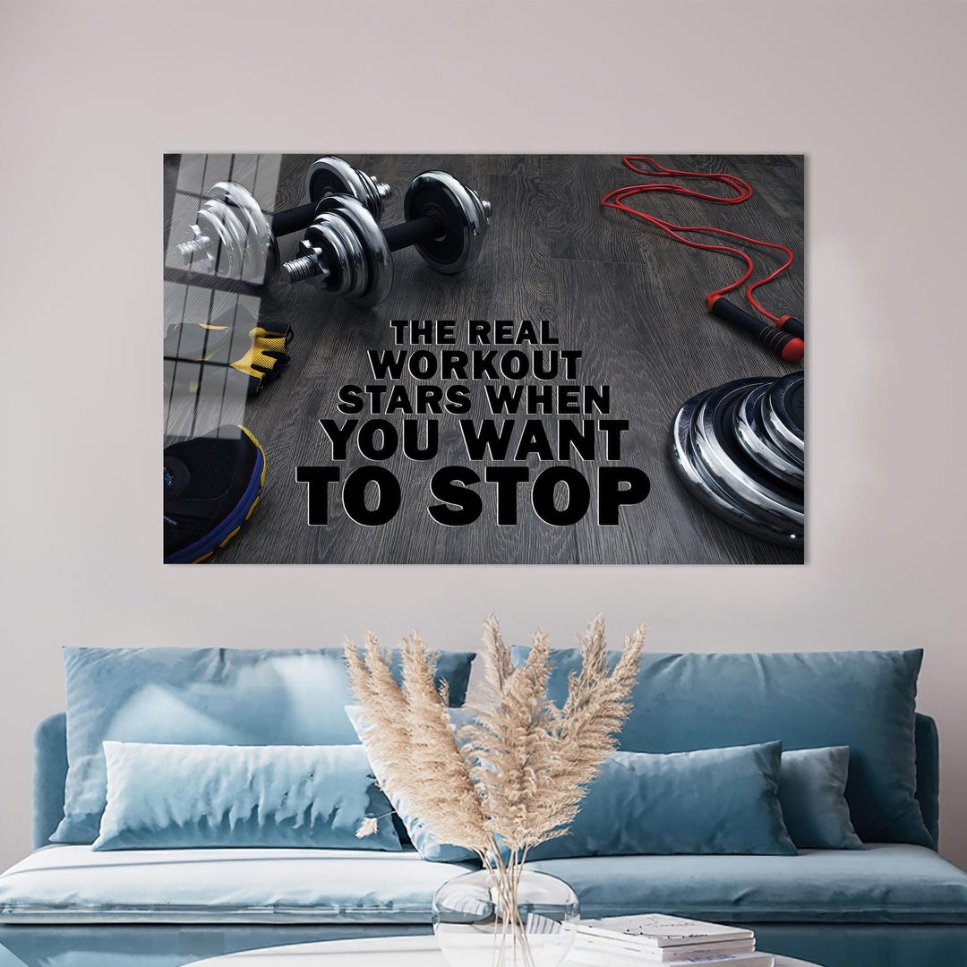 Gym Motivation Glass Wall Art: Man Cave Workout Decor - Etsy