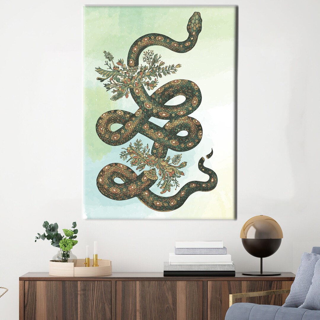 Floral Snake Illustration Canvas, Snake Artwork, Animal Poster ...