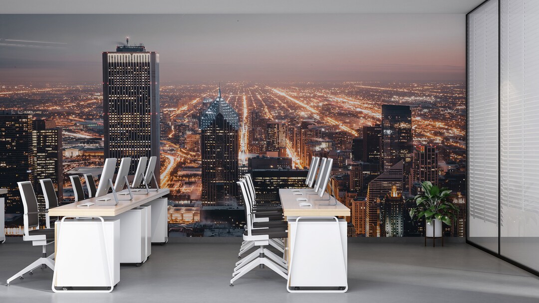 Modern Wall Paper,chicago City Lights Wall Poster,paper Wall Art ...