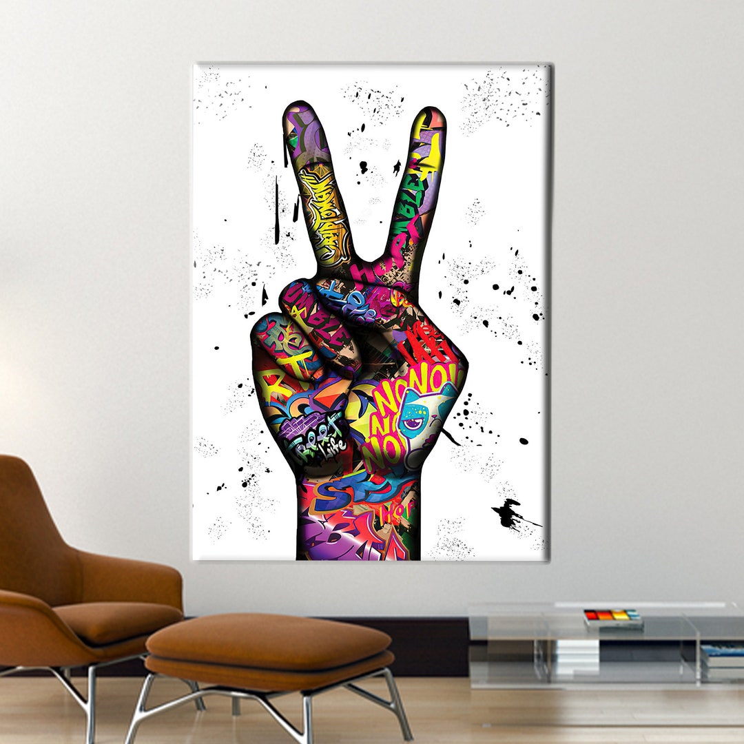 Peace Finger Graffiti Painting, Abstract Art, Peace Finger Artwork ...