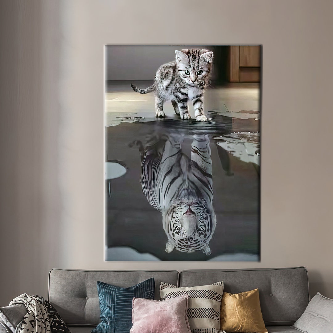 Tiger Reflection Cat Success Wall Decor Animal Canvas Art - Etsy