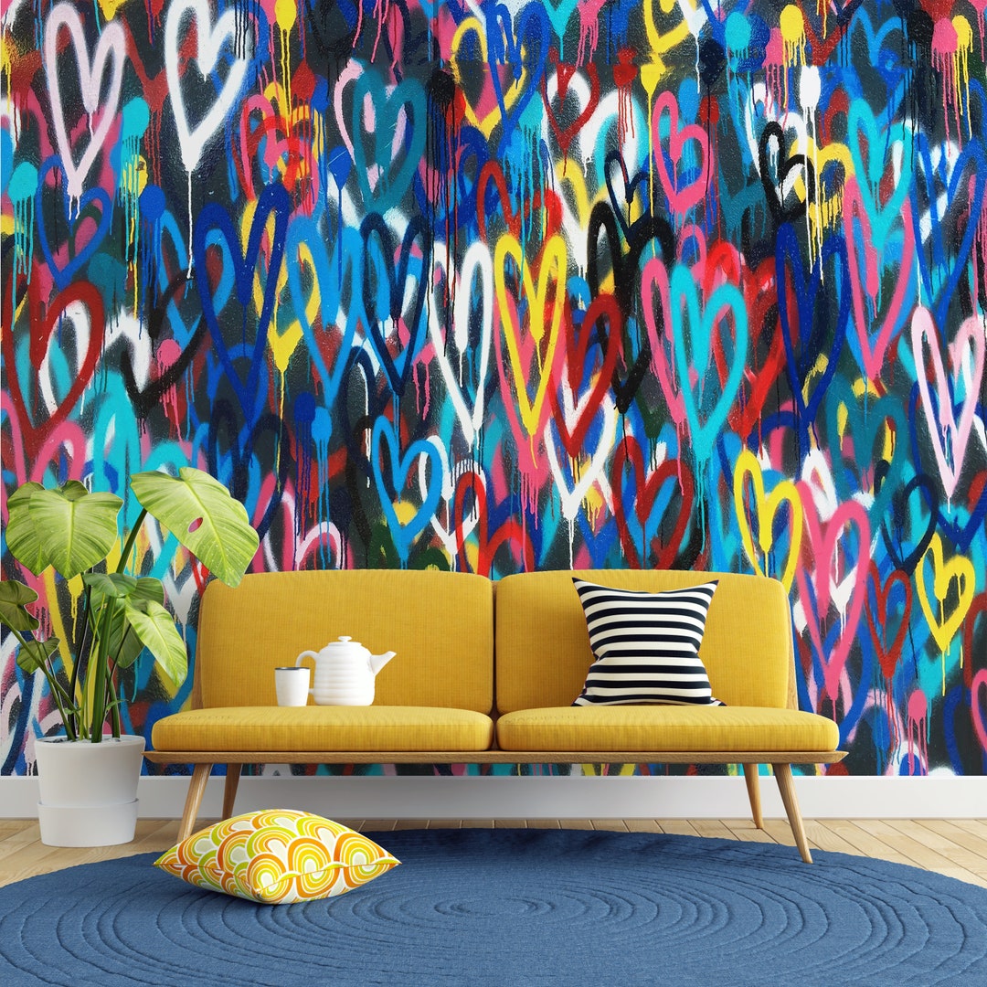 Colorful Hearts Wall Paper,bright Wall Paper,3d Wall Paper,banksy Love ...