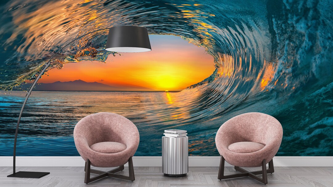 Wave Wall Mural,modern Wall Paper,landscape Wall Decor,3d Wall Paper ...
