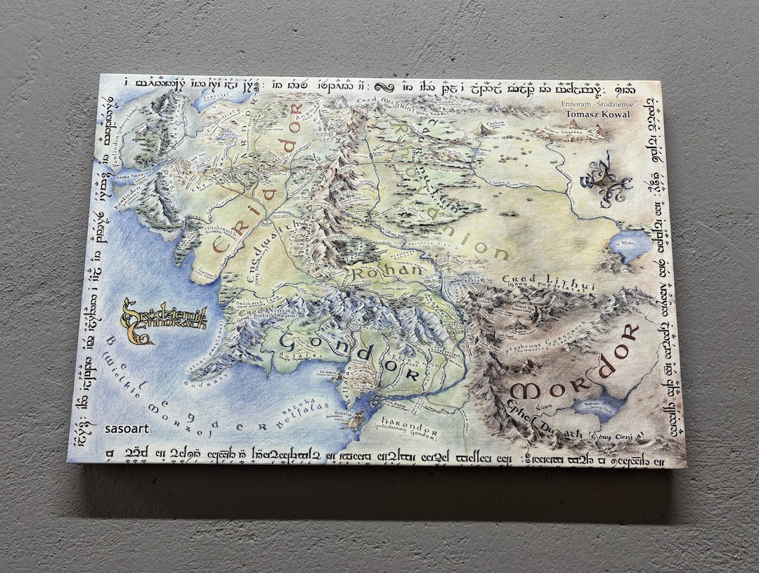 Middle Earth Map Artwork, Hobbit Art Canvas, Map Printed, Wall Art ...