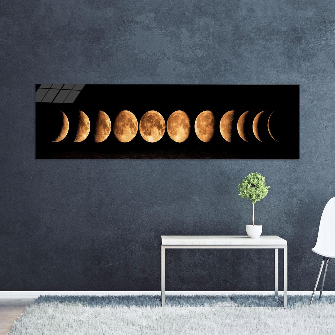 Moon Phases Glass, Sky Landscape Wall Hanging, Lunar Eclipse Wall ...