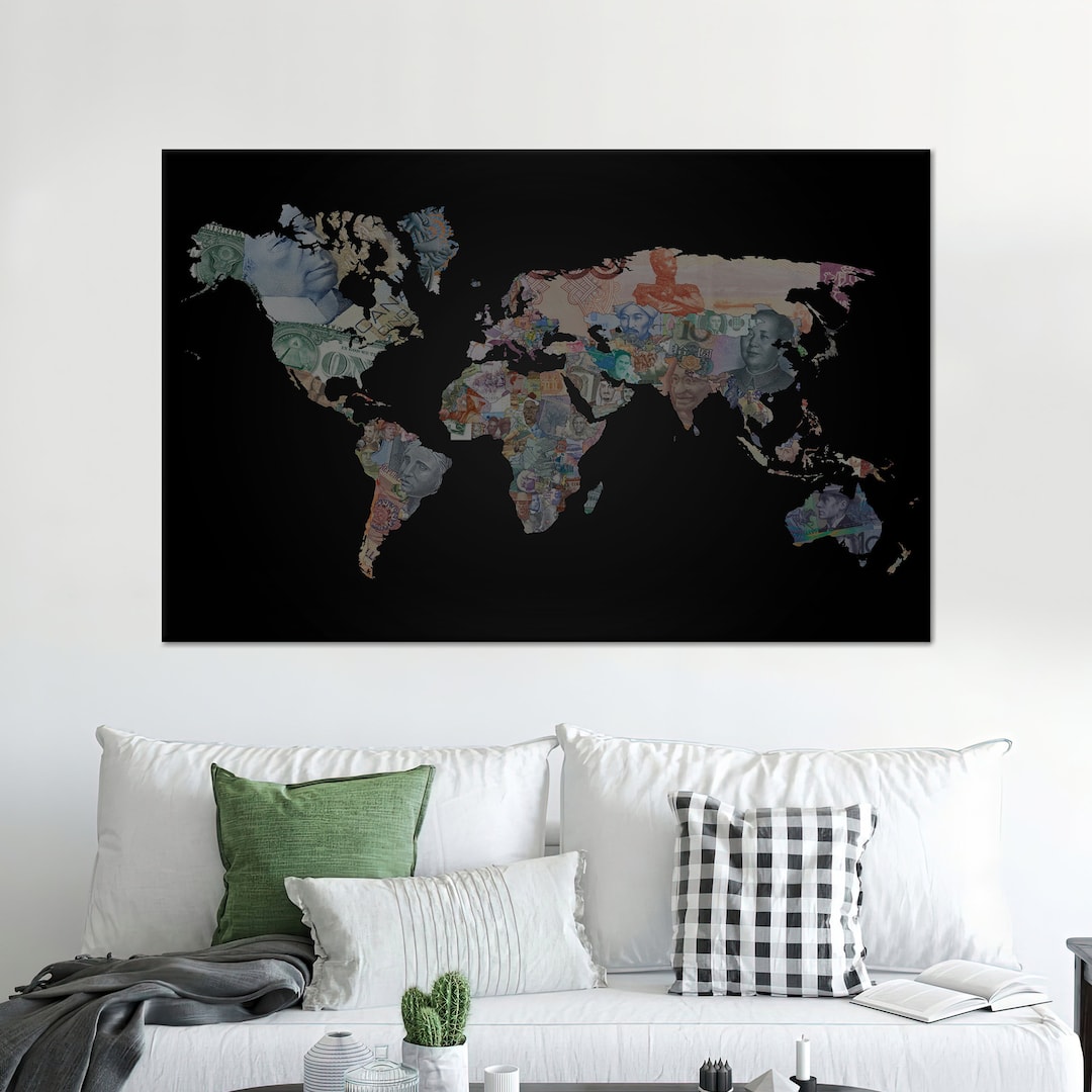 Money World Map Canvas Art: Black Office Wall Decor - Etsy
