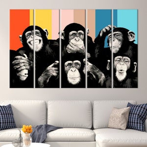 Monkeys Painting, Thinking Monkey Poster, Abstract Monkey Wise Monkeys ...