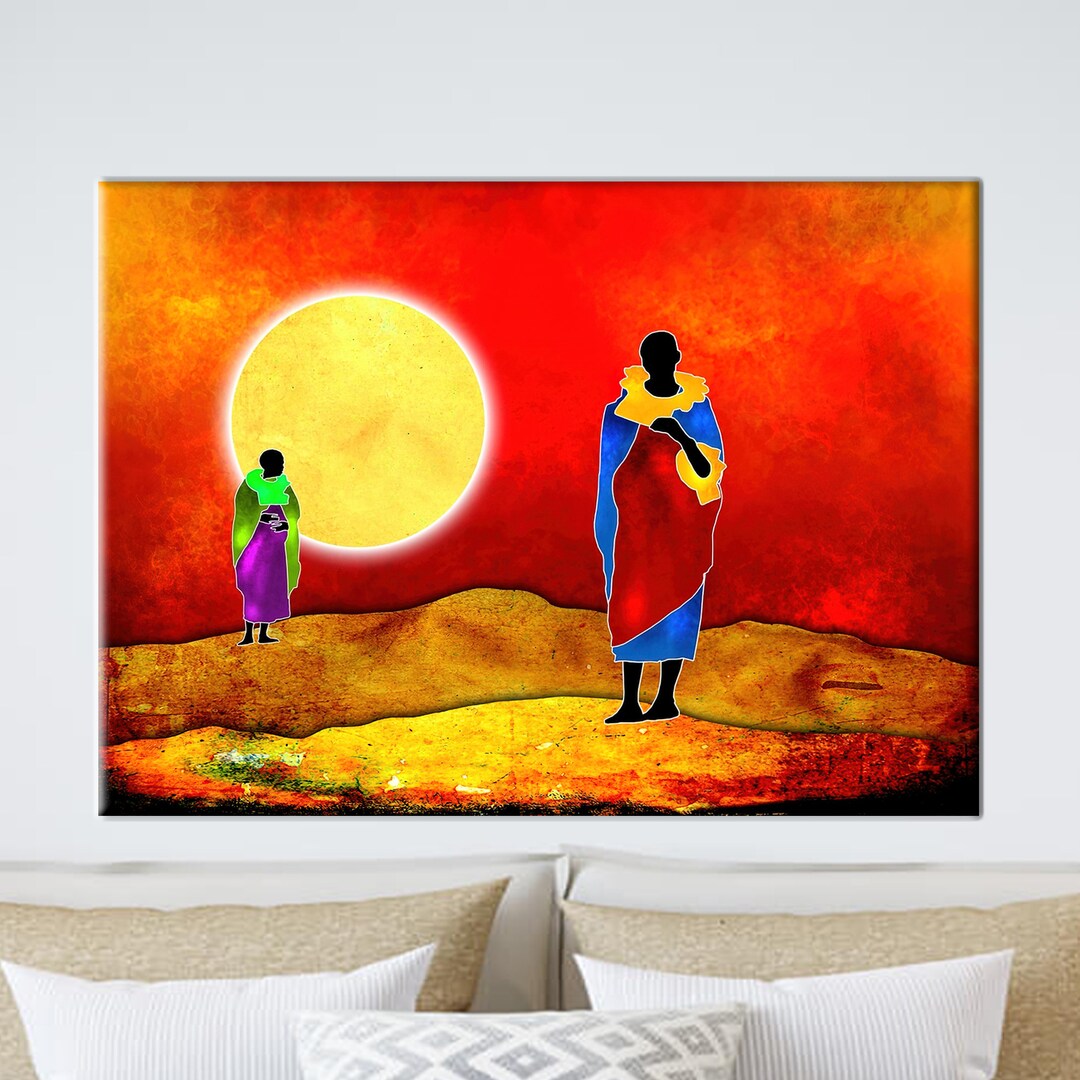 Two African Men Sun Landscape Wall Art Ethnic Canvas Art - Etsy