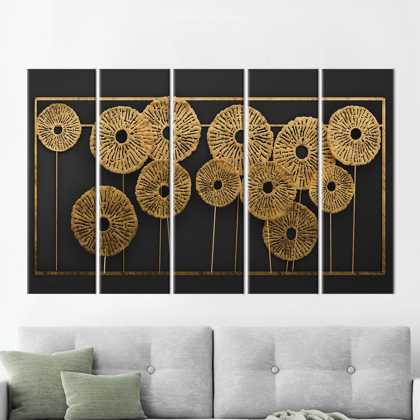 3d Metallic Effect Wall Art, Contemporary Poster, Gold Printed, Black ...