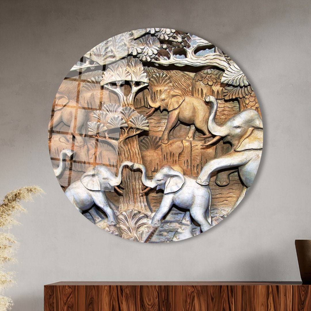 Elephant Sculpture Glass Wall Art: Modern Wildlife Decor - Etsy