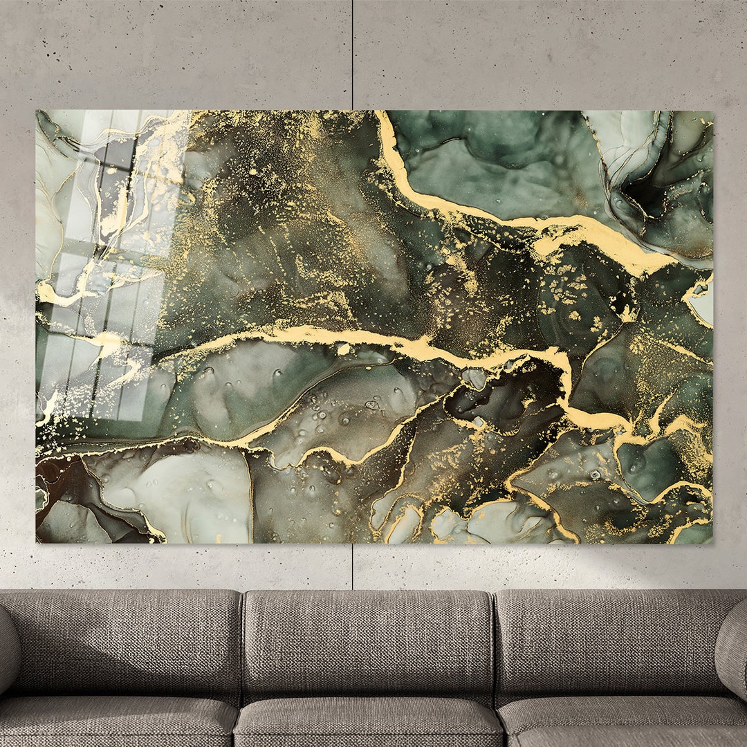 Abstract Glass Wall Art, Modern Tempered Glass, Tempered Glass, Green ...