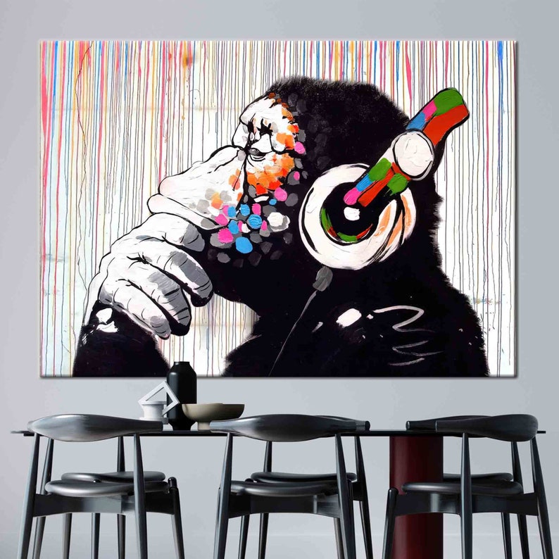 Banksy Thinking Monkey Dj Monkey Artwork Abstract Monkey - Etsy