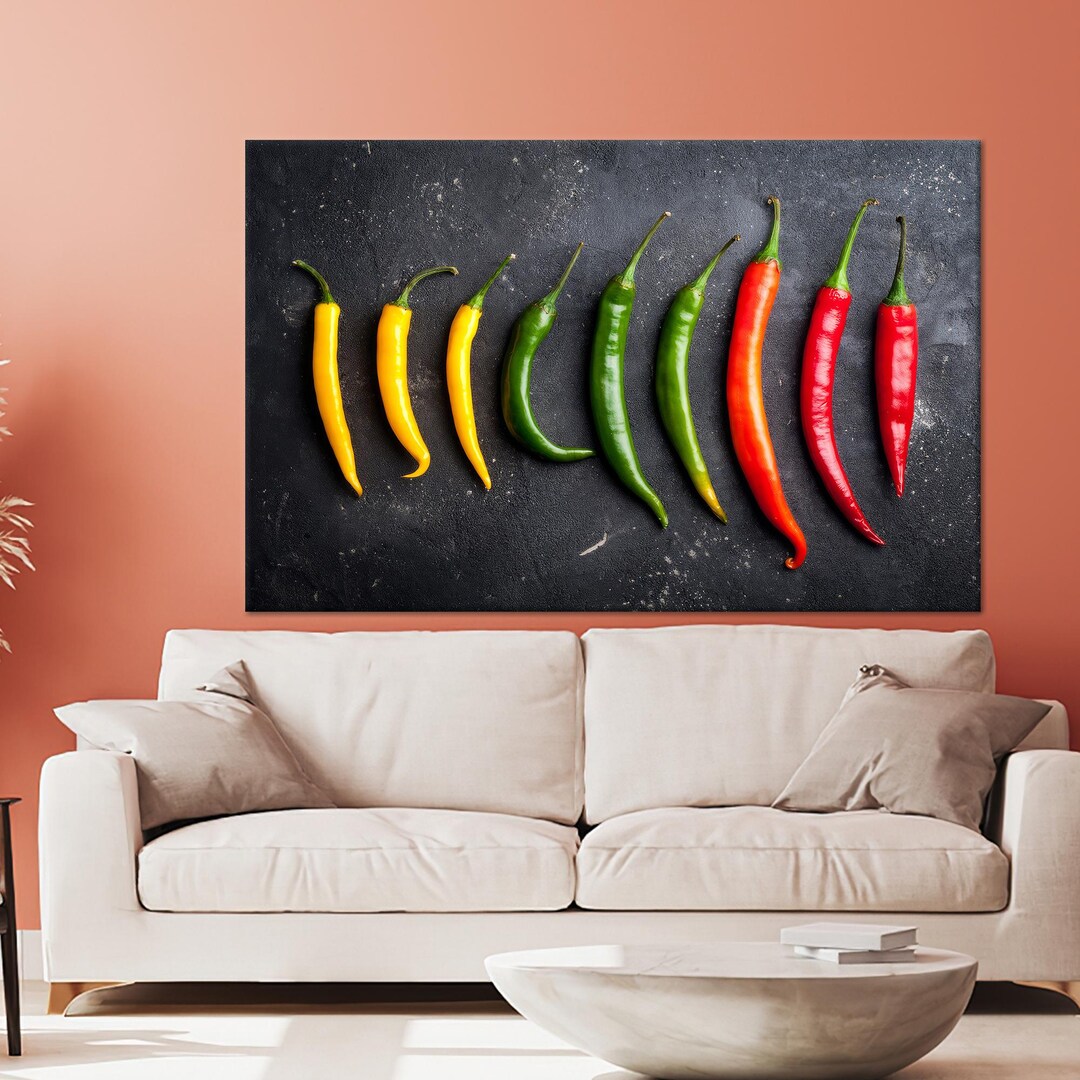 Colorful Chili Peppers Wall Art, Kitchen Decor Canvas Poster With ...