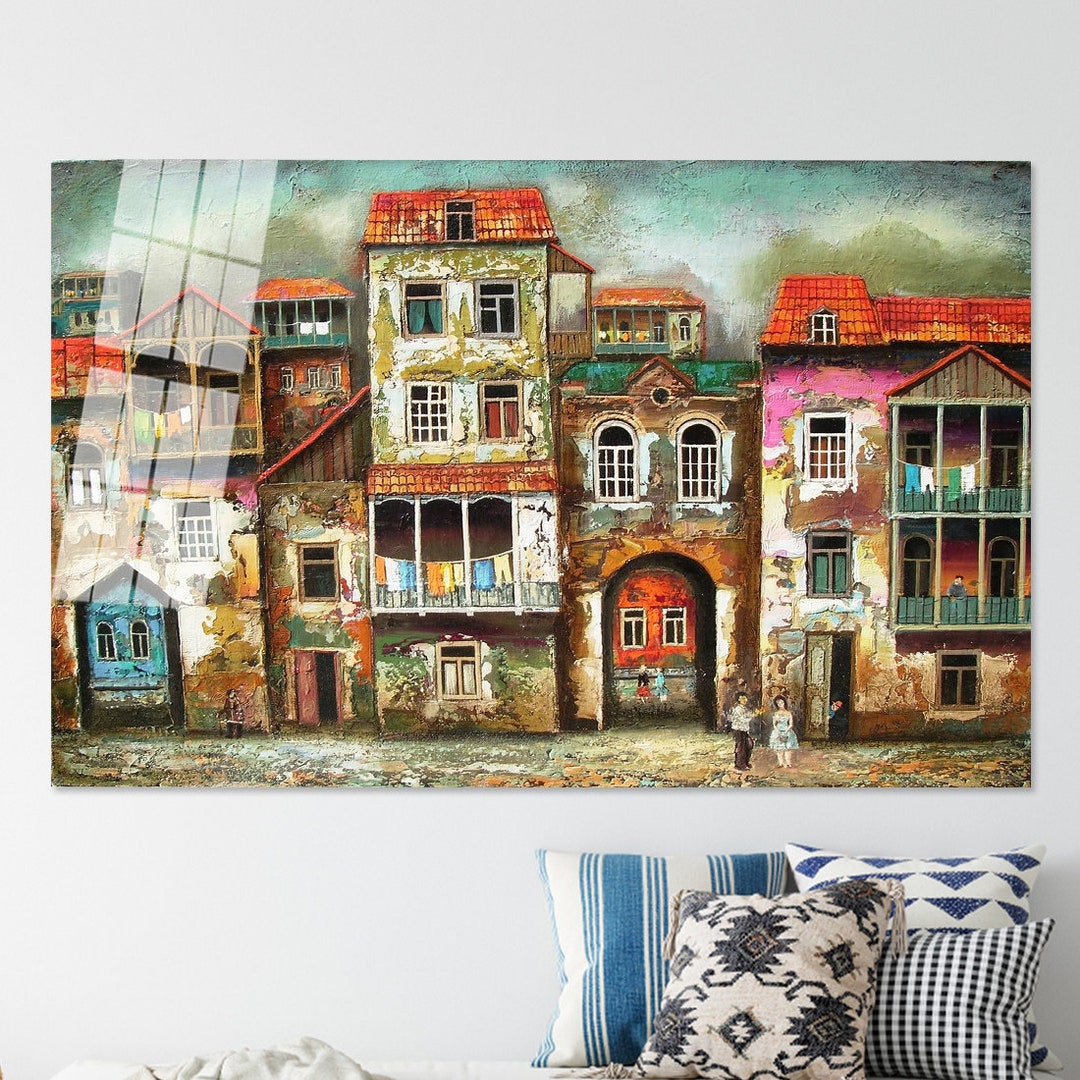 Glass Art Wall Decor, Vintage City Glass Wall Art, Vintage Landscape ...