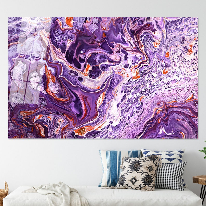 Purple Marble Glass Wall Art: Modern Tempered Glass Decor - Etsy
