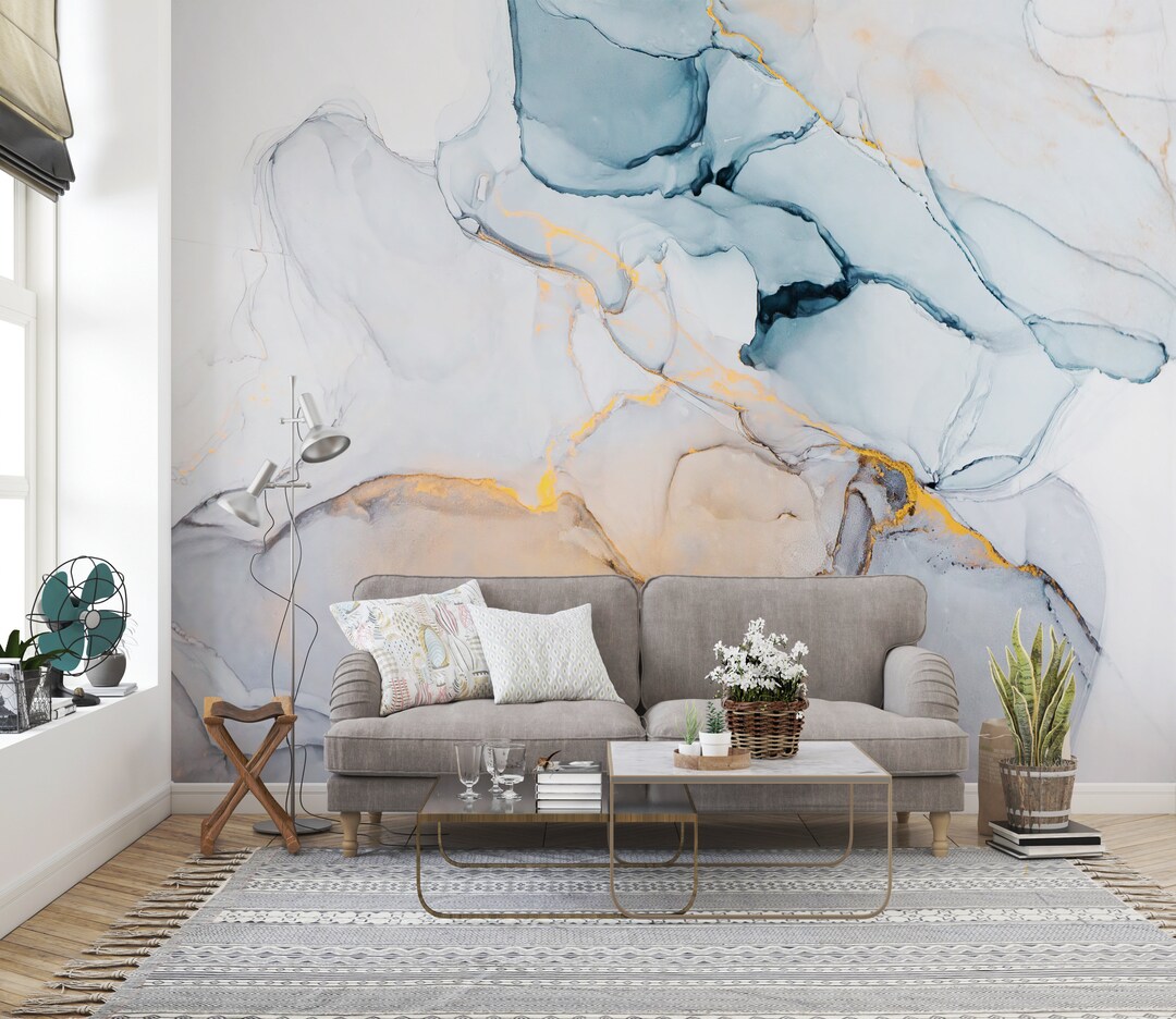 Gold Marble Wallpaper: Abstract Alcohol Ink Mural - Etsy