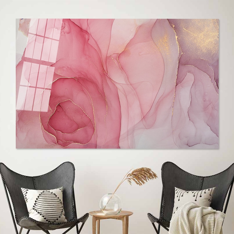 Pink Marble Tempered Glass Wall Art: Modern Contemporary Decor - Etsy