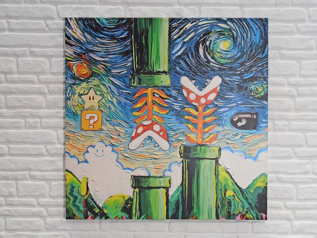 Van Gogh Style Mario Painting, Van Gogh Mario Canvas Art, Super Mario ...