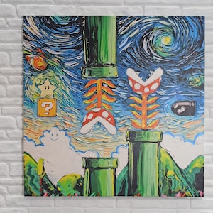 Van Gogh Style Mario Painting, Van Gogh Mario Canvas Art, Super Mario ...
