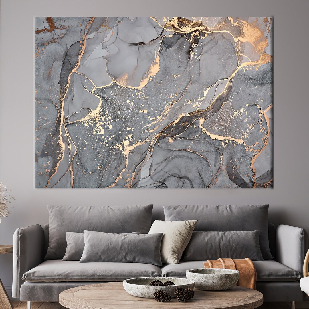 Gray and Gold Marble, Gold Canvas Art, Modern Marble Canvas, Luxury ...