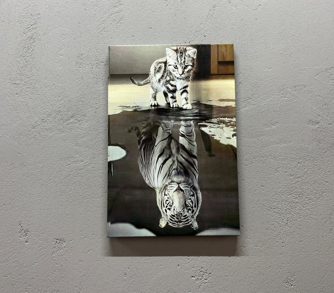 Tiger Reflection Cat, Success Wall Decor, Animal Canvas Art, Tiger ...