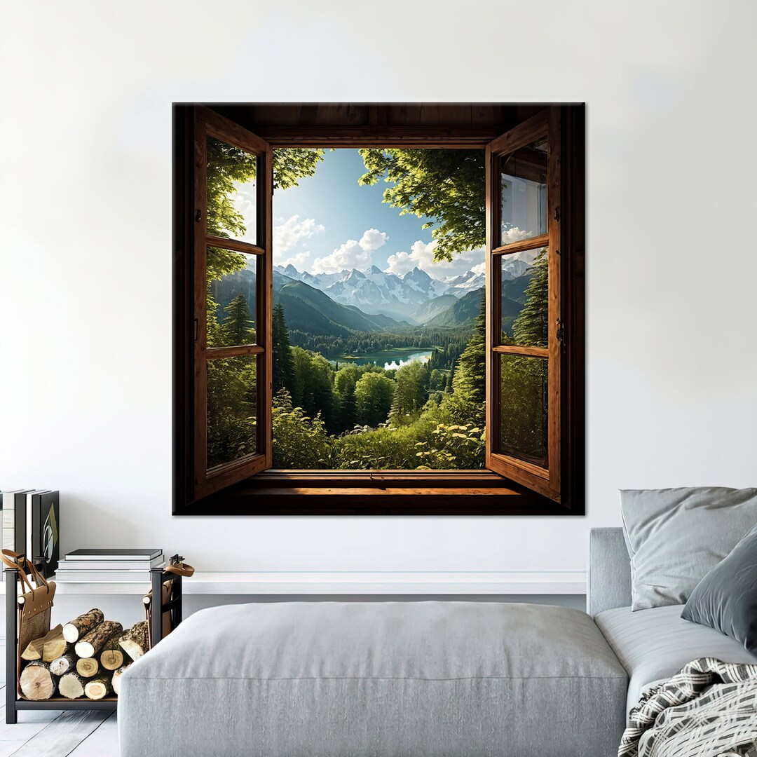 Decor Canvas, Rustic Window Print Canvas Decor, Window Landscape Wall ...