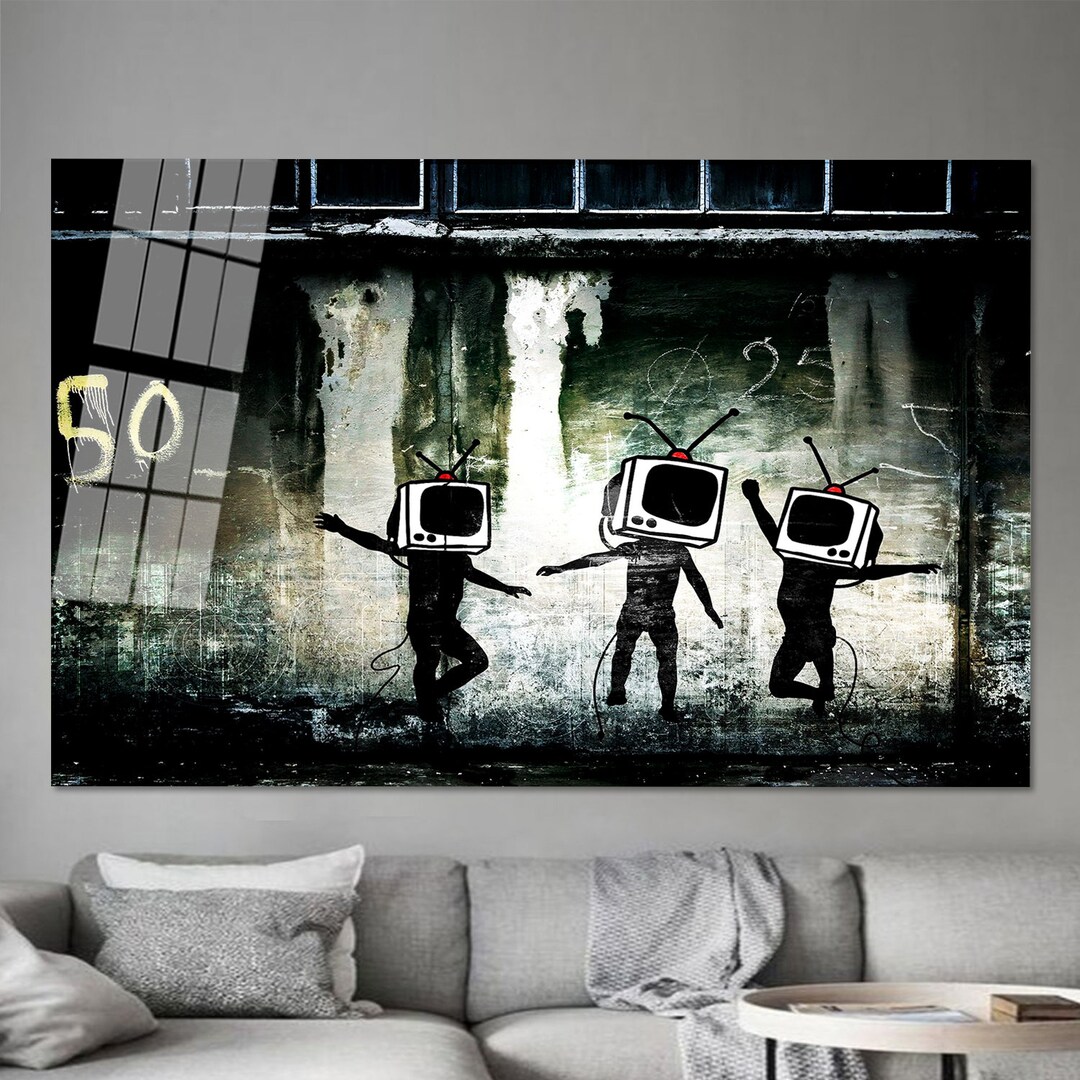 Banksy Dancing TV Glass Art: Street Mural Wall Decor - Etsy UK