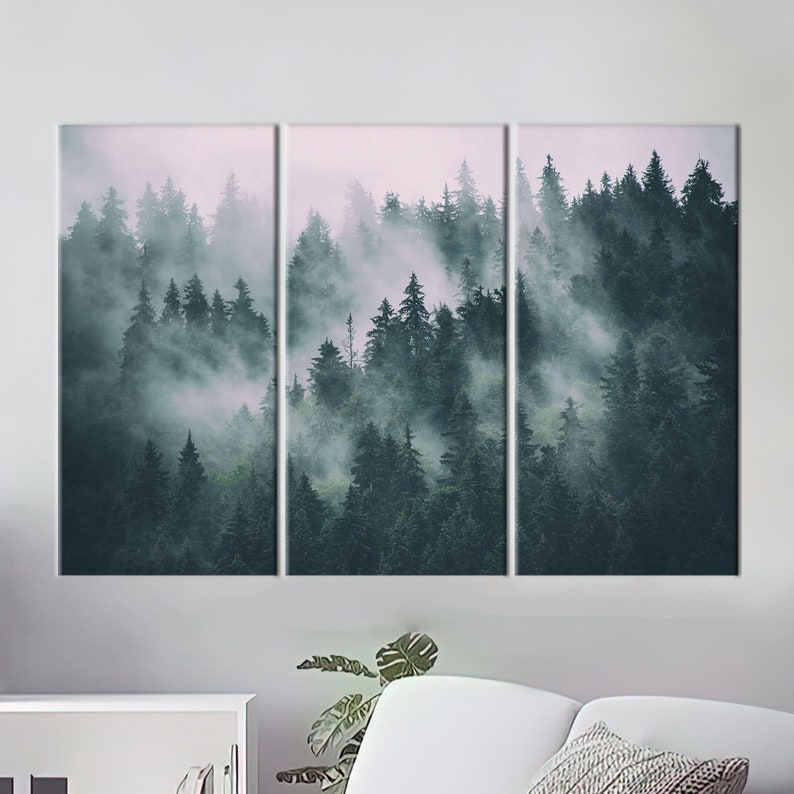 Forest Landscape Poster, View Poster, Mountain Landscape Art, Misty ...
