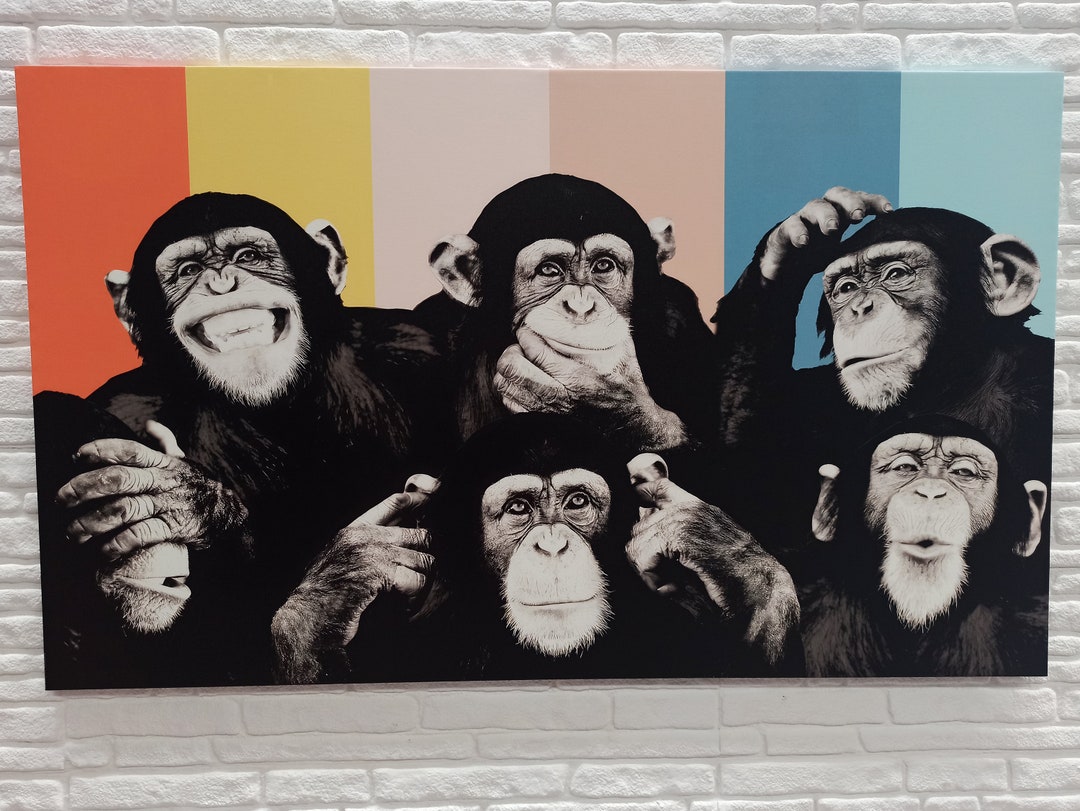 Monkeys Painting, Thinking Monkey Poster, Abstract Monkey Wise Monkeys ...