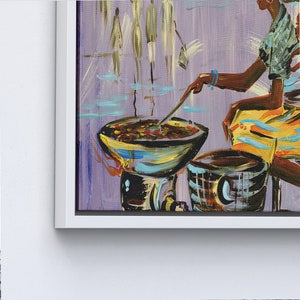 African Mother Cooking, Authentic Nigerian Art Canvas, Black Woman Art ...