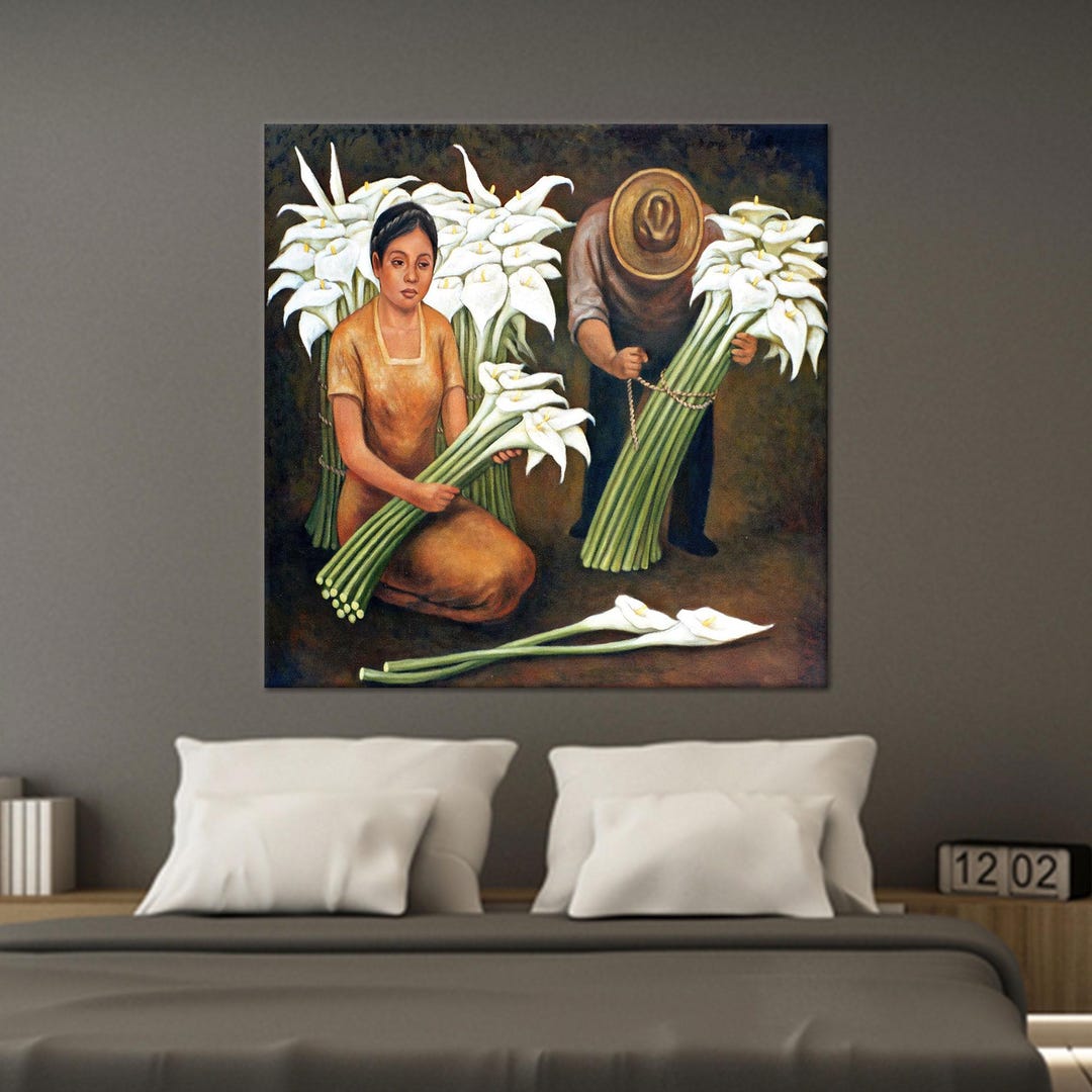 Calla Lily Workers Wall Art - Mexican Folk Style Painting of Woman and ...